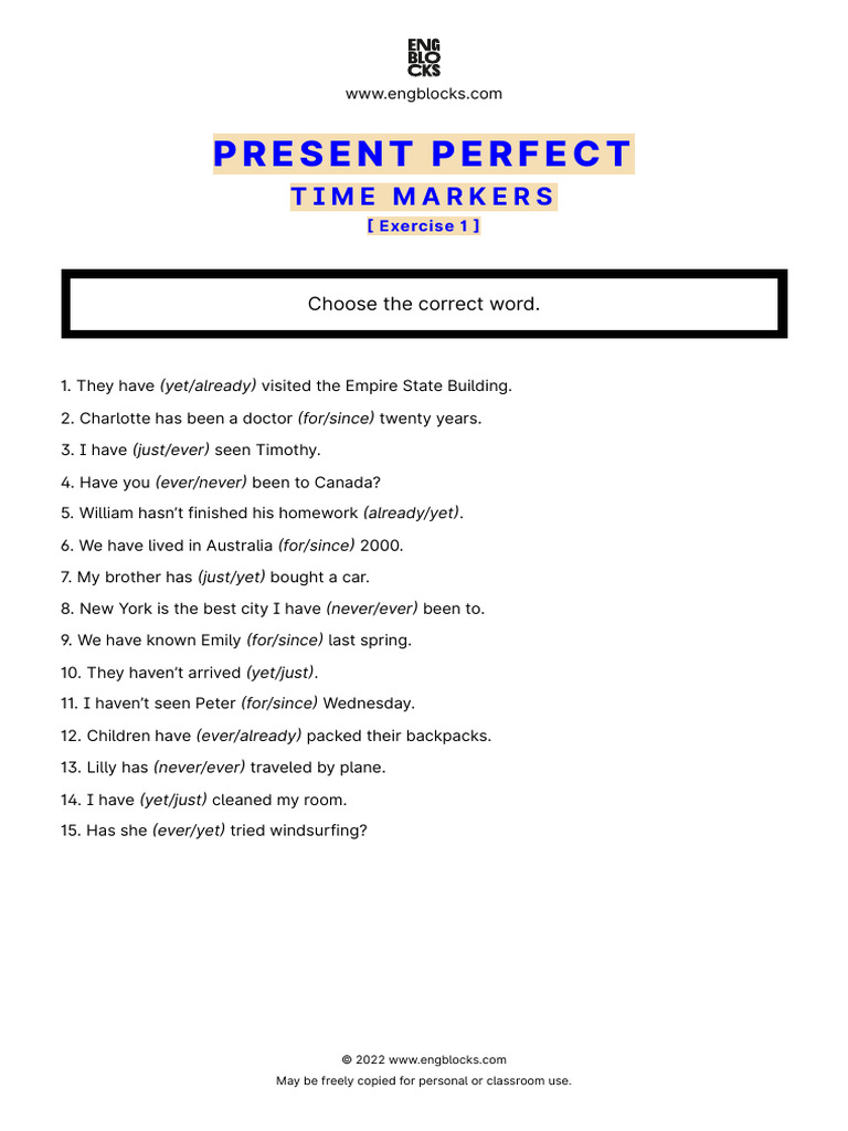 Present Perfect Time Markers | PDF
