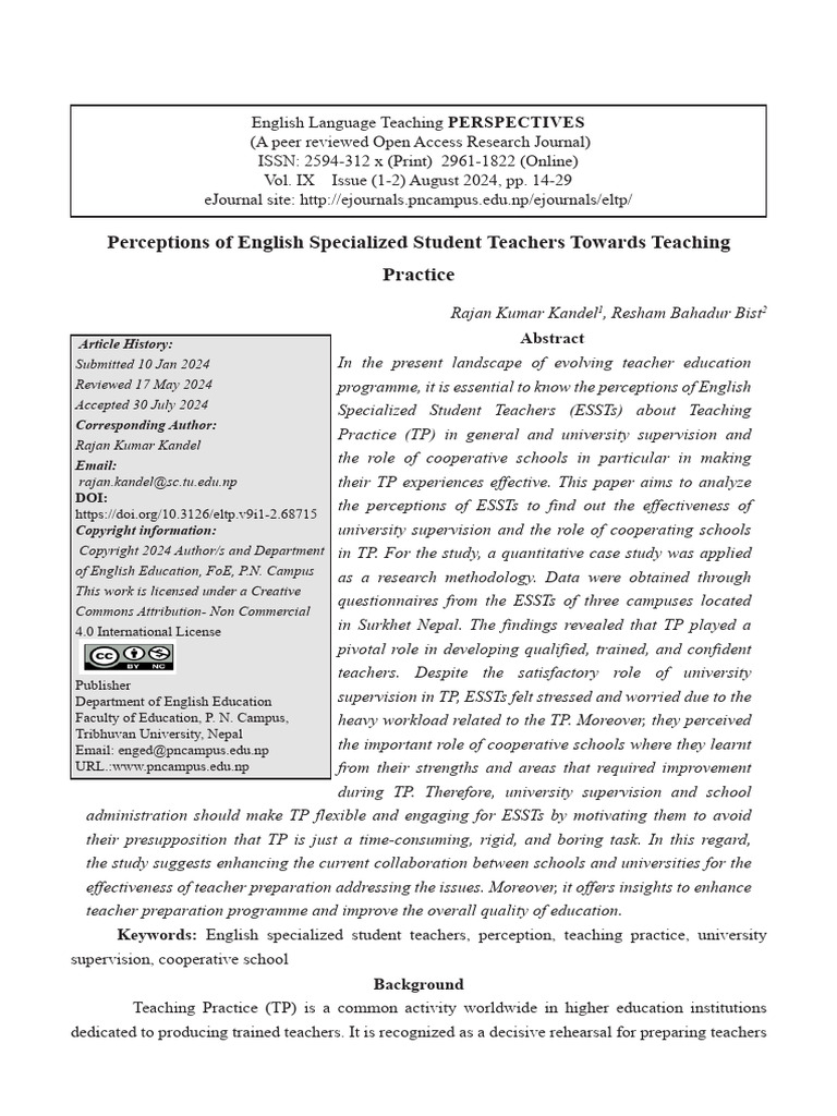 Perceptions of English Specialized Student Teachers Towards Teaching Practice | PDF