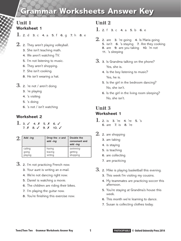 T2T Two Grammarworksheet Ans-Key-1 | PDF