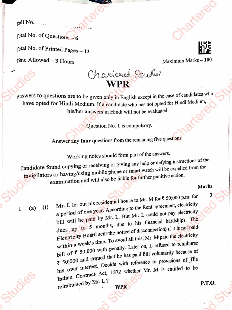 CA Foundation Business Laws Question Paper For September 2024 | PDF