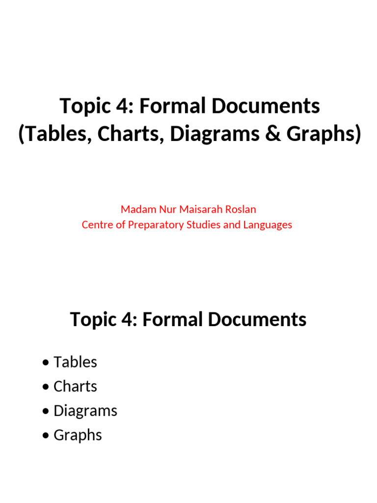 Topic 4 - Formal Documents (Table, Chart, Diagram, Graph) | PDF