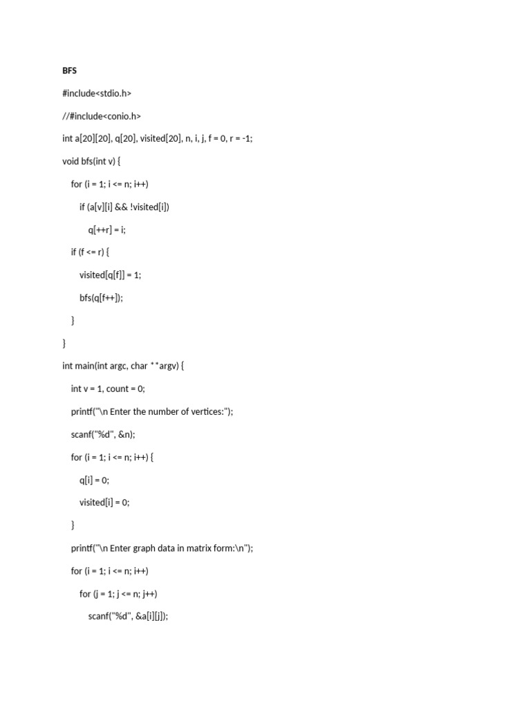 BFS, DFS, Dijkstras Programs | PDF