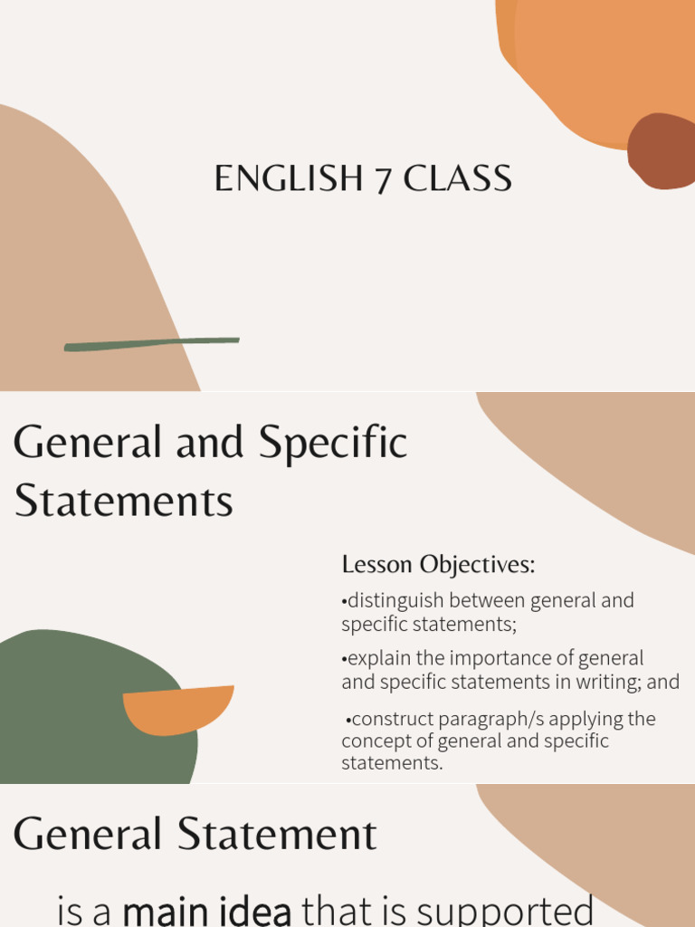 ENGLISH 7 General and Specific Statements | PDF