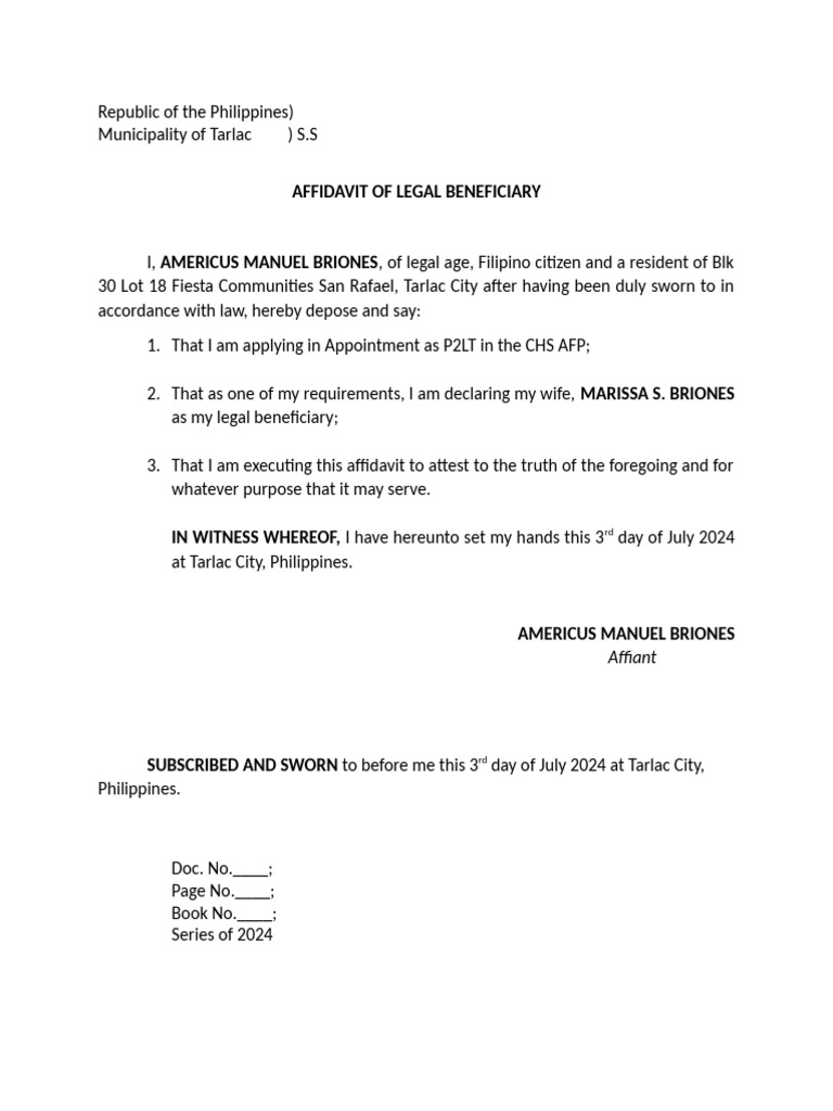 Affidavit of Legal Beneficiary | PDF