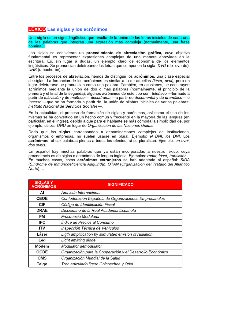 LÉXICO Las Siglas y Los Acrónimos | PDF
