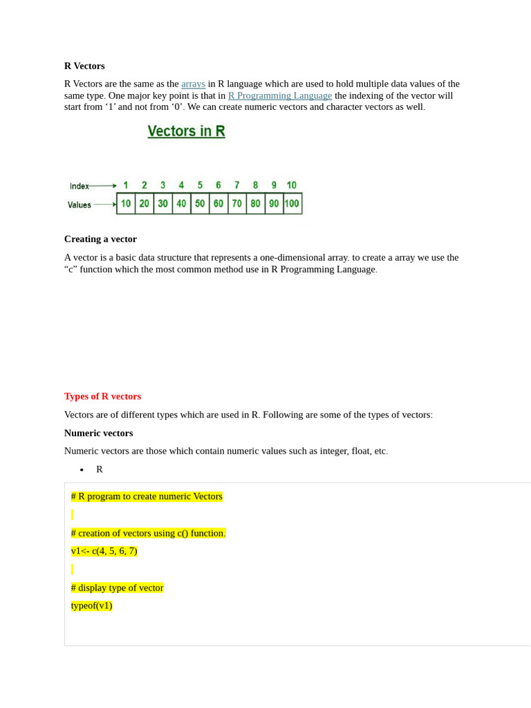 R Vectors | PDF