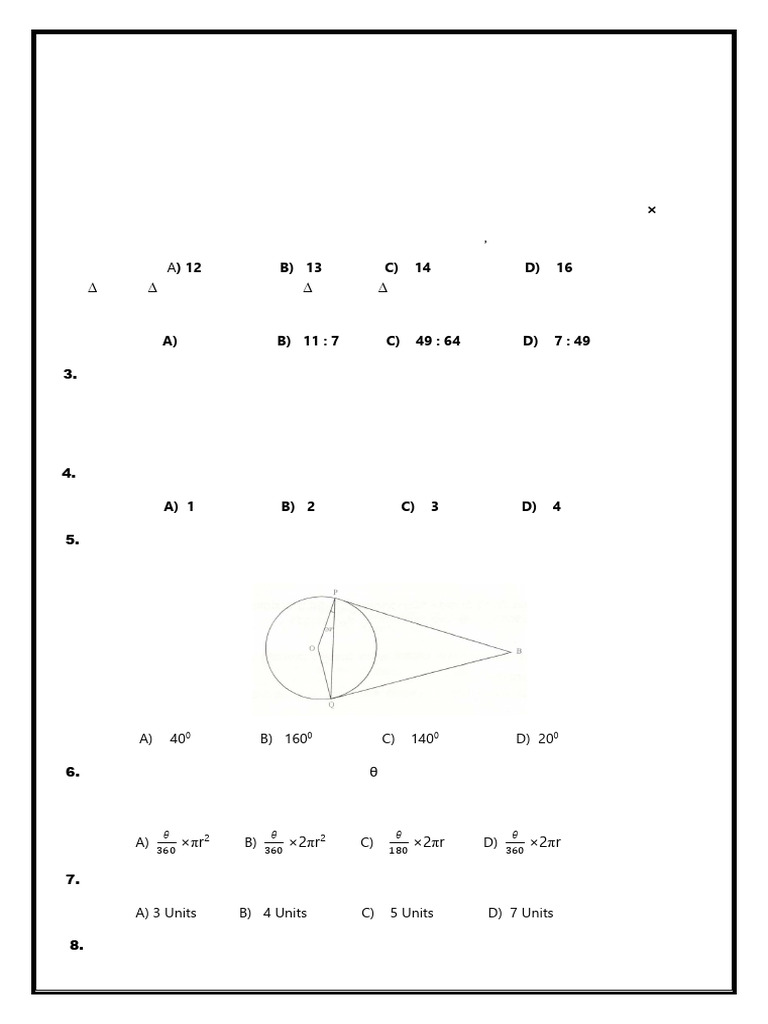 10th STD Maths Midterm Exam Question Paper Eng Version Sept 2023-24 | PDF