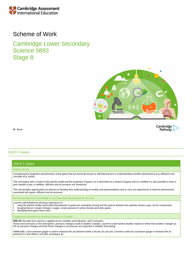 Lower Secondary Chemistry Stage 8 Scheme Of Work Pdf