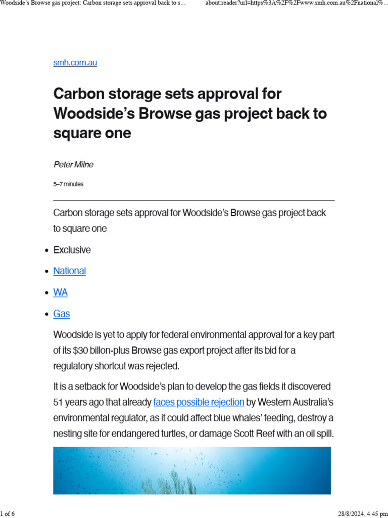 Woodside's Browse Gas Project - Carbon Storage Sets Approval Back To Square One | PDF