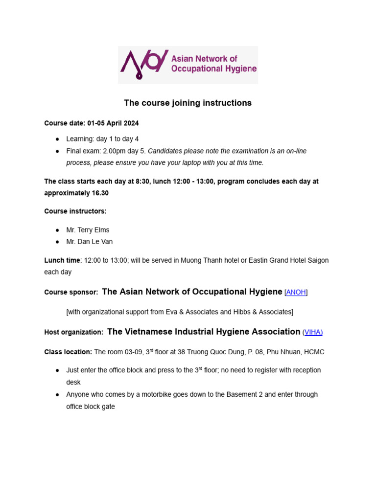 W201 Course Joining Instructions | PDF