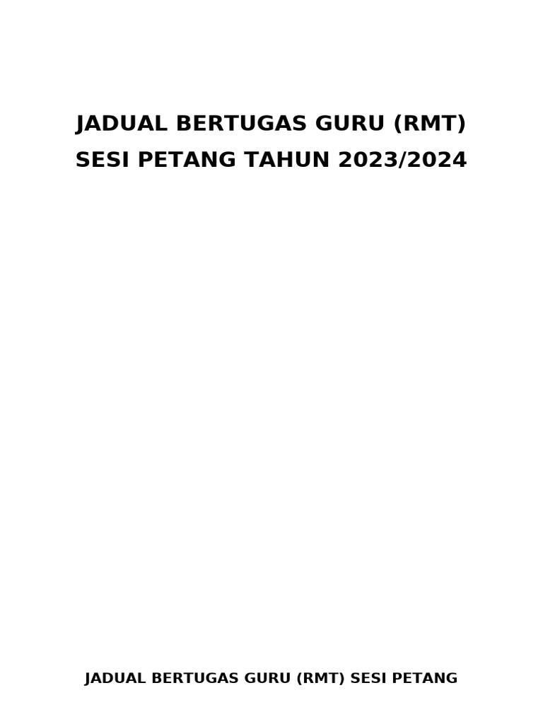 Jadual Bertugas RMT Petang 2023-2024 | PDF