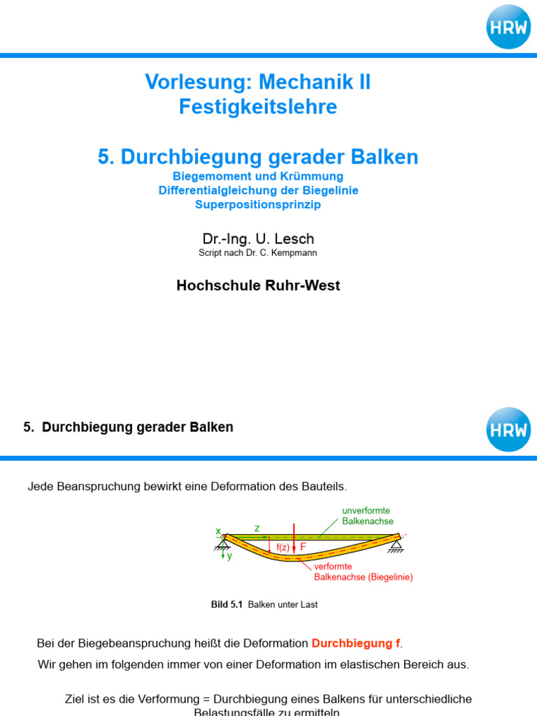 Festigkeitslehre Kap5 Durchbiegung | PDF