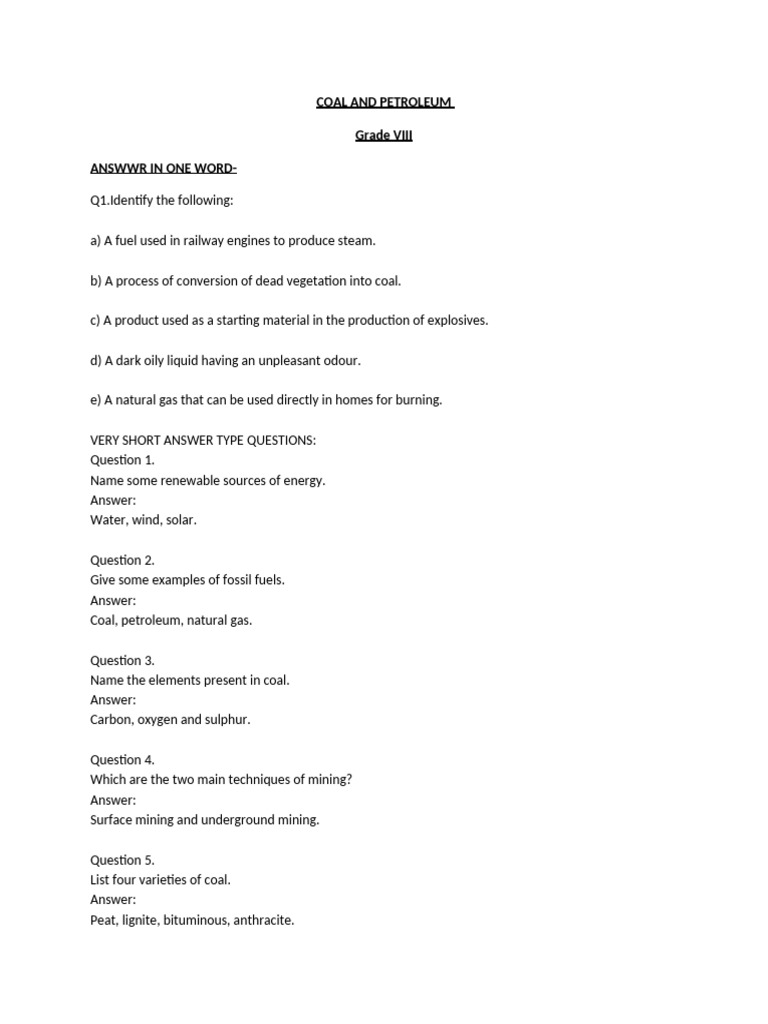 COAL AND PETROL Question gr8 | PDF | Art | Science & Mathematics