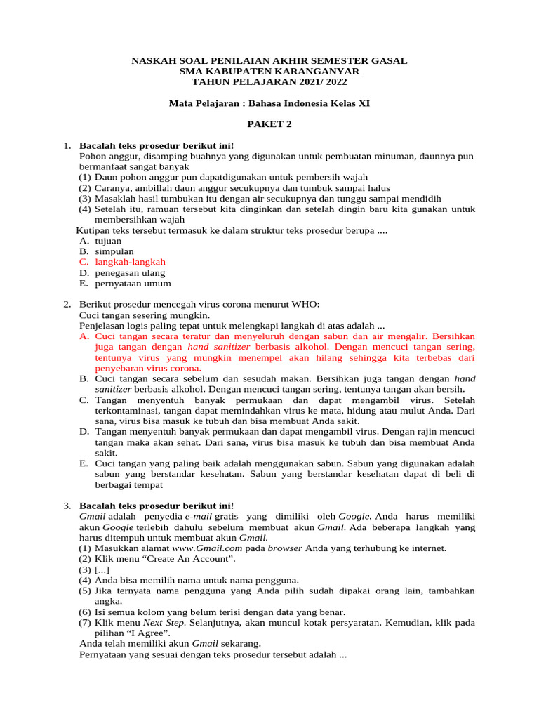 Soal PAS Bindo Kelas XI Paket 2 | PDF