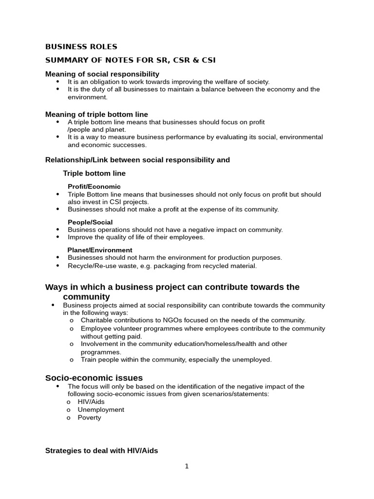 Summary Notes On SR, CSR & CSI 2024 | PDF | Corporate Social ...