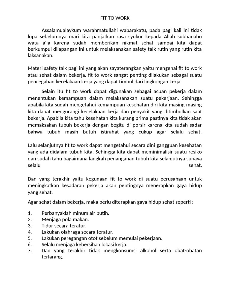 Fit To Work | PDF