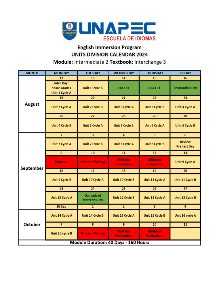Intermediate II - Calendar 2024 | PDF
