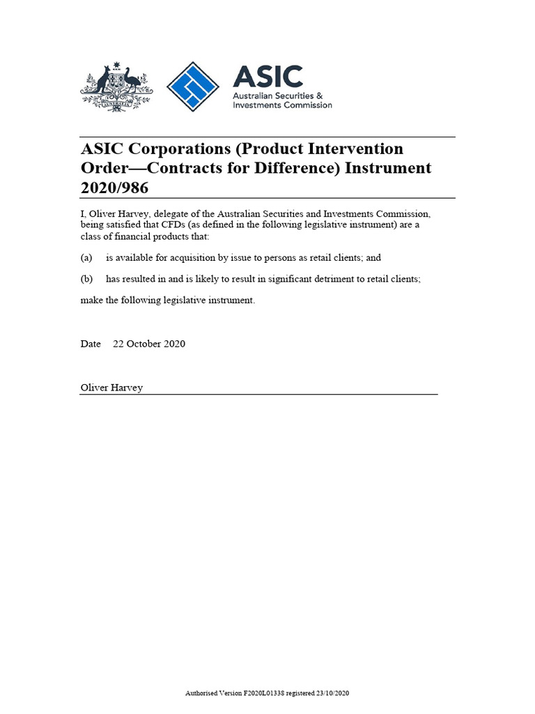 ASIC Product Intervention Order on CFDs | PDF | Contract For Difference ...