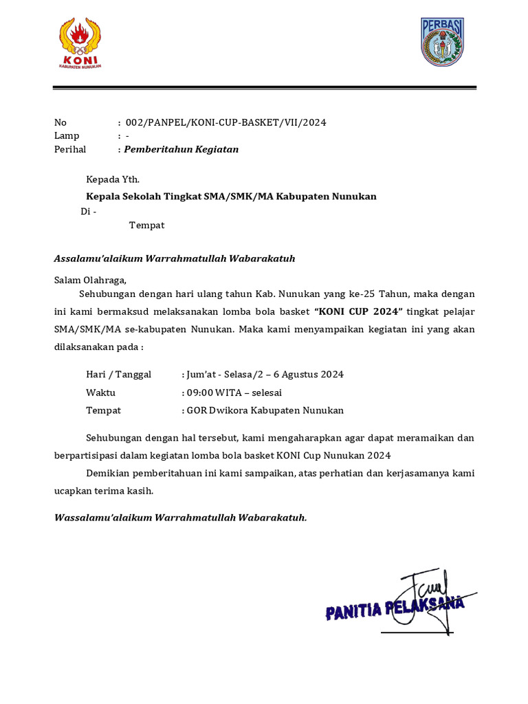 Formulir Pendaftaran Koni Cup Basket 2024 2 | PDF