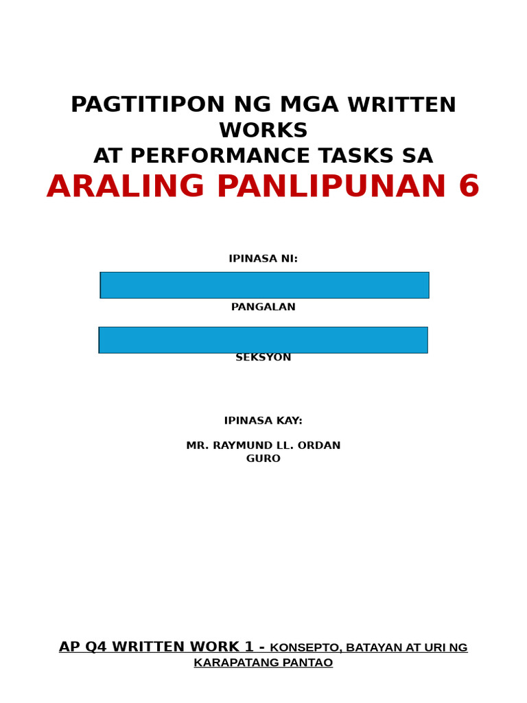 Pagtitipon NG Mga Written Works at Performance Task Sa Ap 6 | PDF
