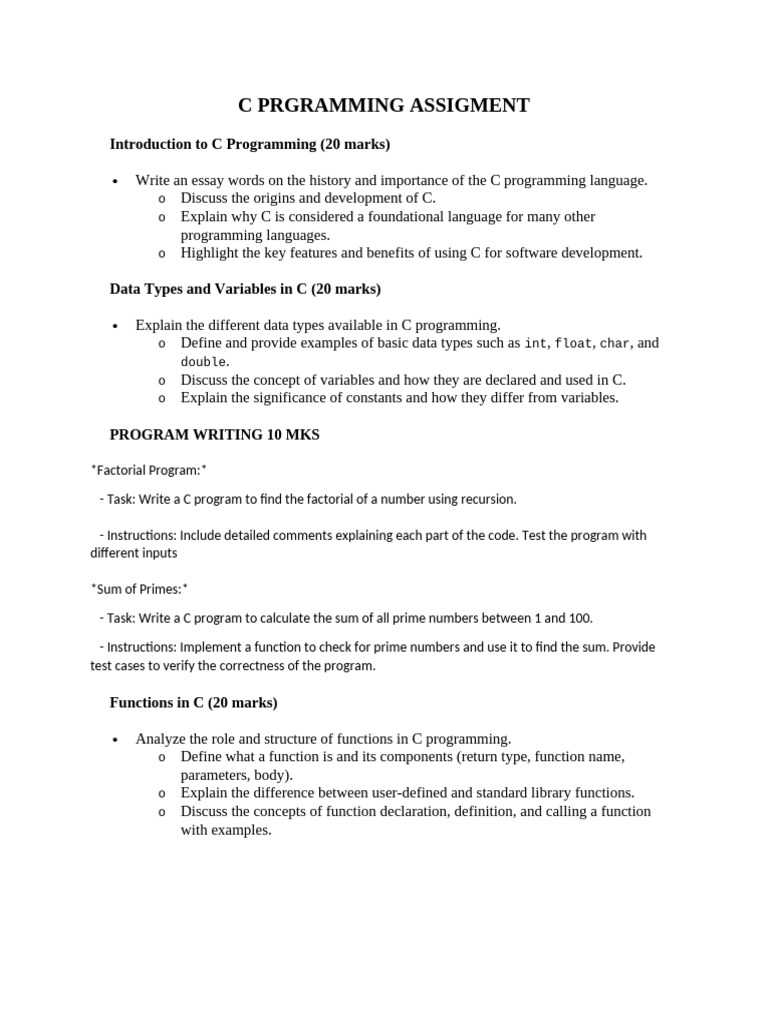 C Programming Assigment Pdf