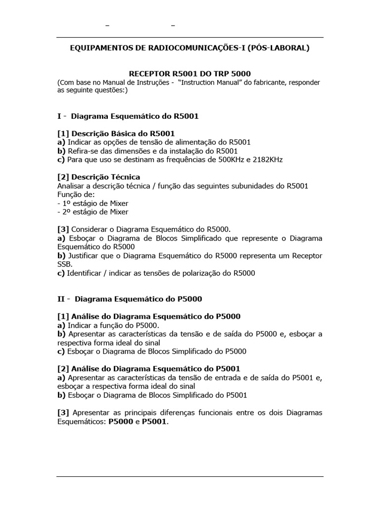 2024 - Ficha 04 - Equip-Radioc-I - Receptor R5000-1 - P5000-1 - TRP5000 | PDF