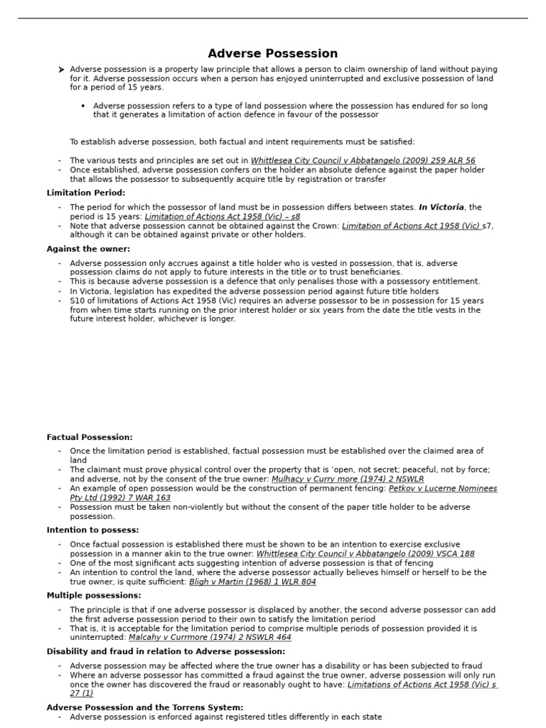 Adverse Possession Notes | PDF | Adverse Possession | Law