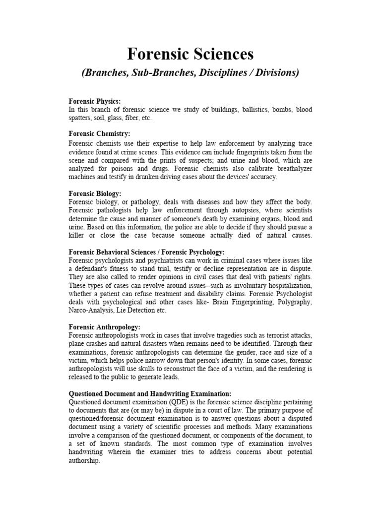 Forensic Science Branches and Sub-Branches | PDF | Forensic Science ...