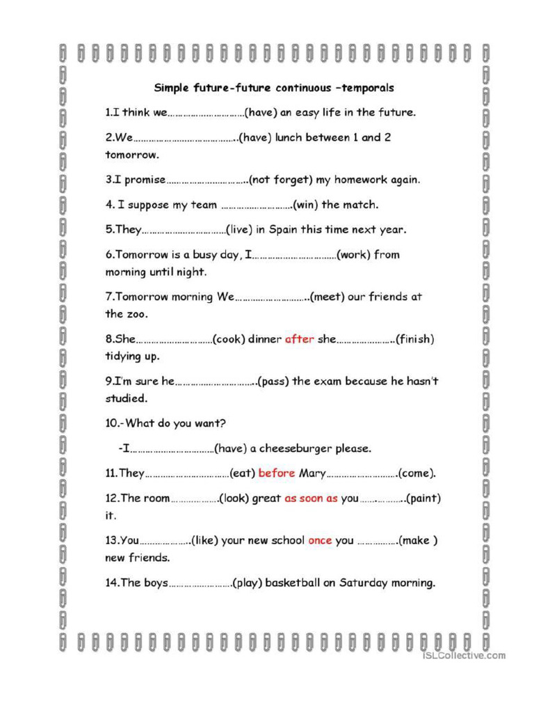 Future Continuous Worksheet | PDF