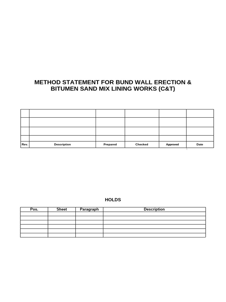 METHOD STATEMENT FOR BUND WALL ERECTION & BITUMEN SAND MIX LINING WORKS ...