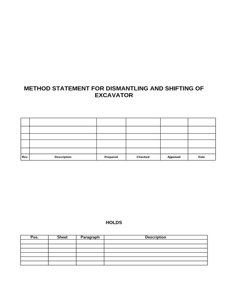 Method Statement For Dismantling and Shifting of Excavator | PDF