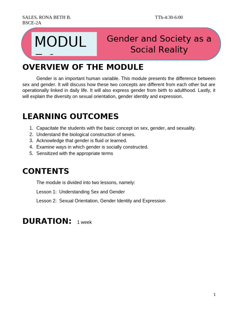 Module-1-Gender-and-Society | PDF