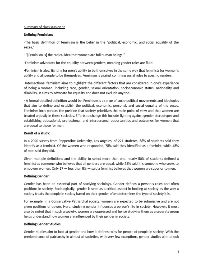 Summary of Class Session 1 | PDF