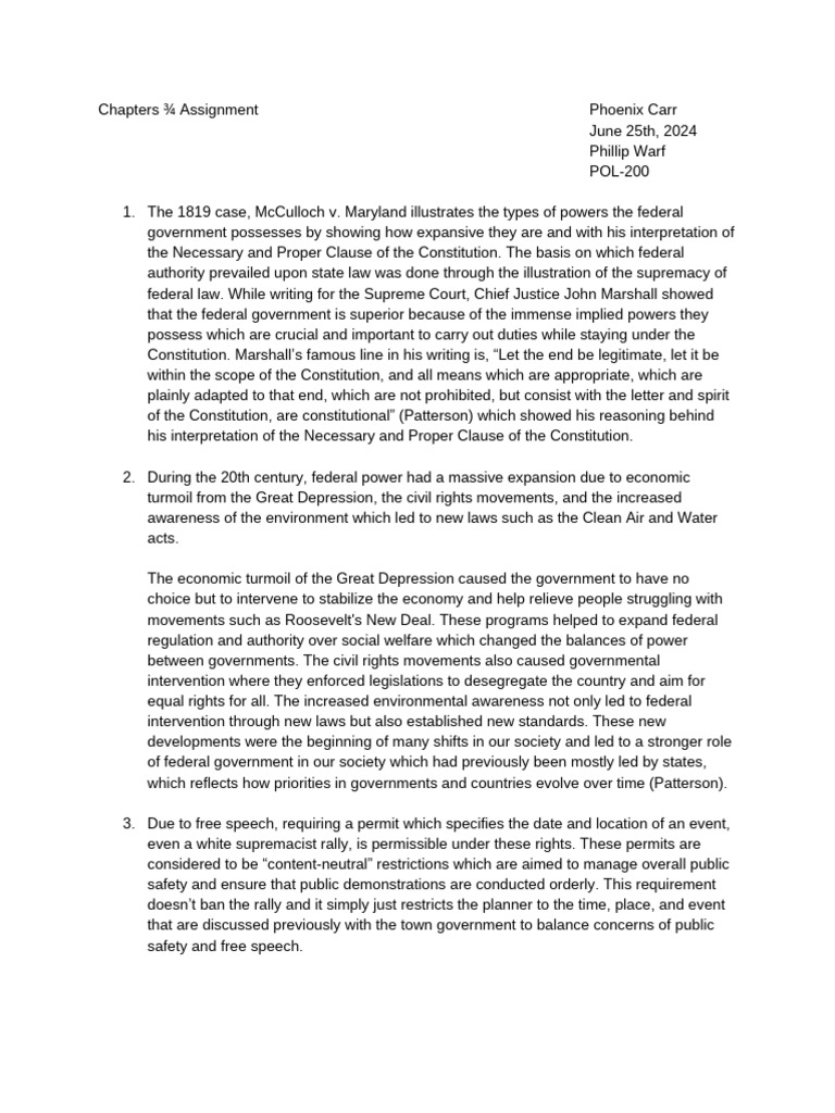 Chapter 3-4 Assignment - POL200 | PDF