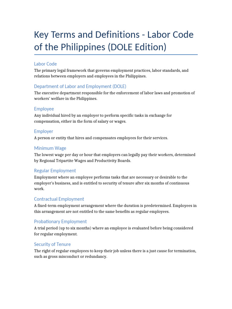 Labor_Code_of_the_Philippines_Key_Terms | PDF