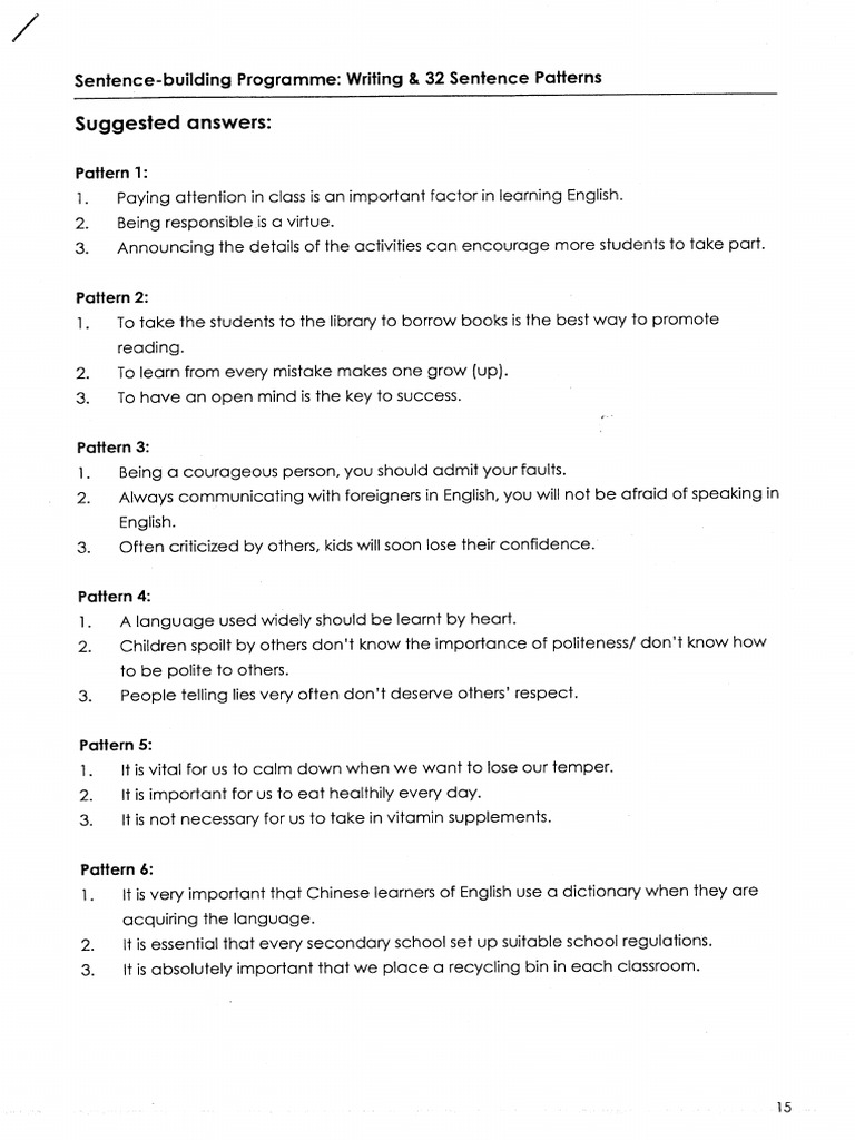 32 Basic Sentence Patterns (Translating Sentences Suggested Answers) | PDF
