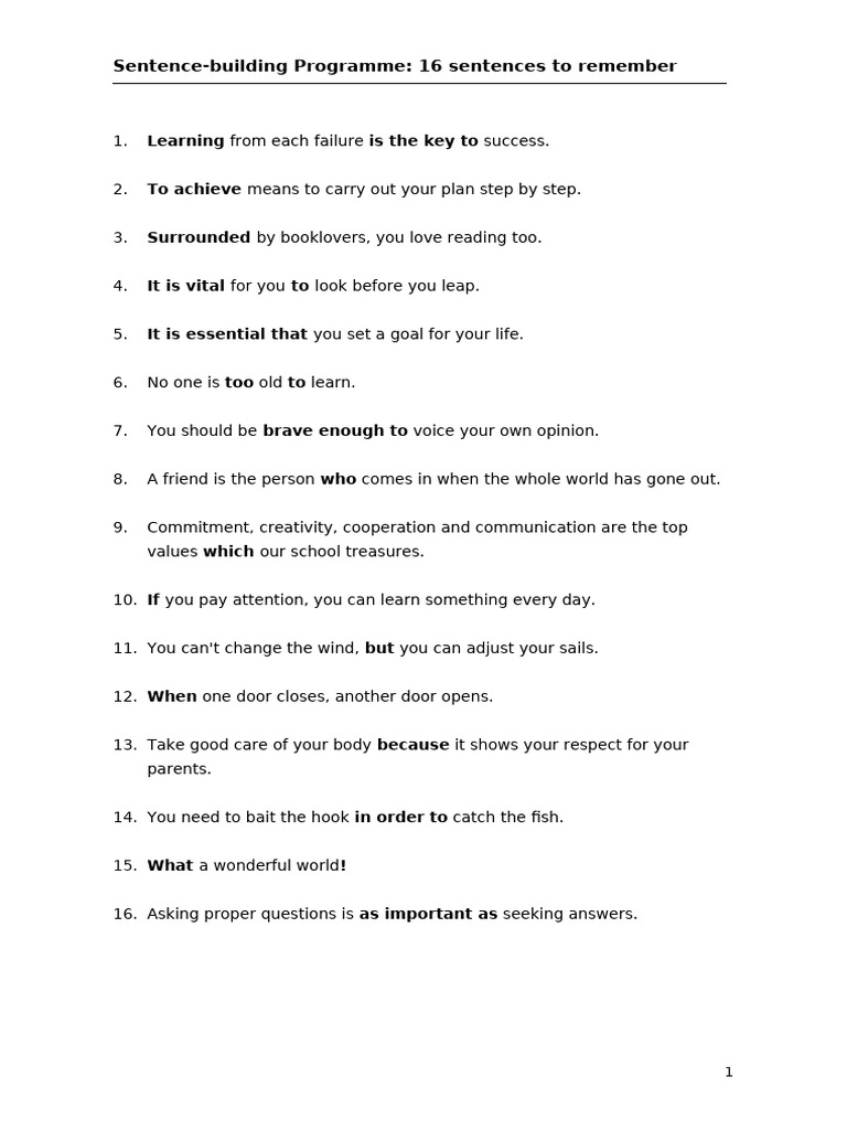 16 Sentences To Remember | PDF