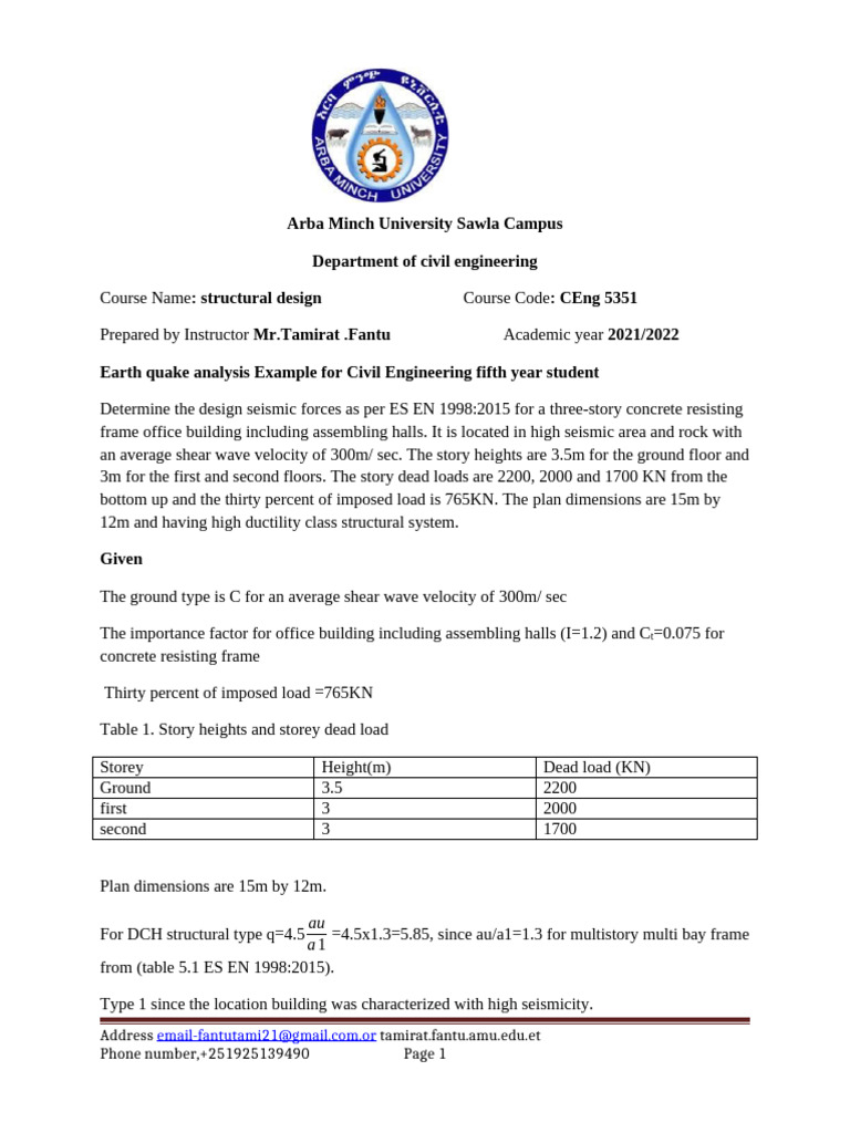 Earth Quake Example | PDF