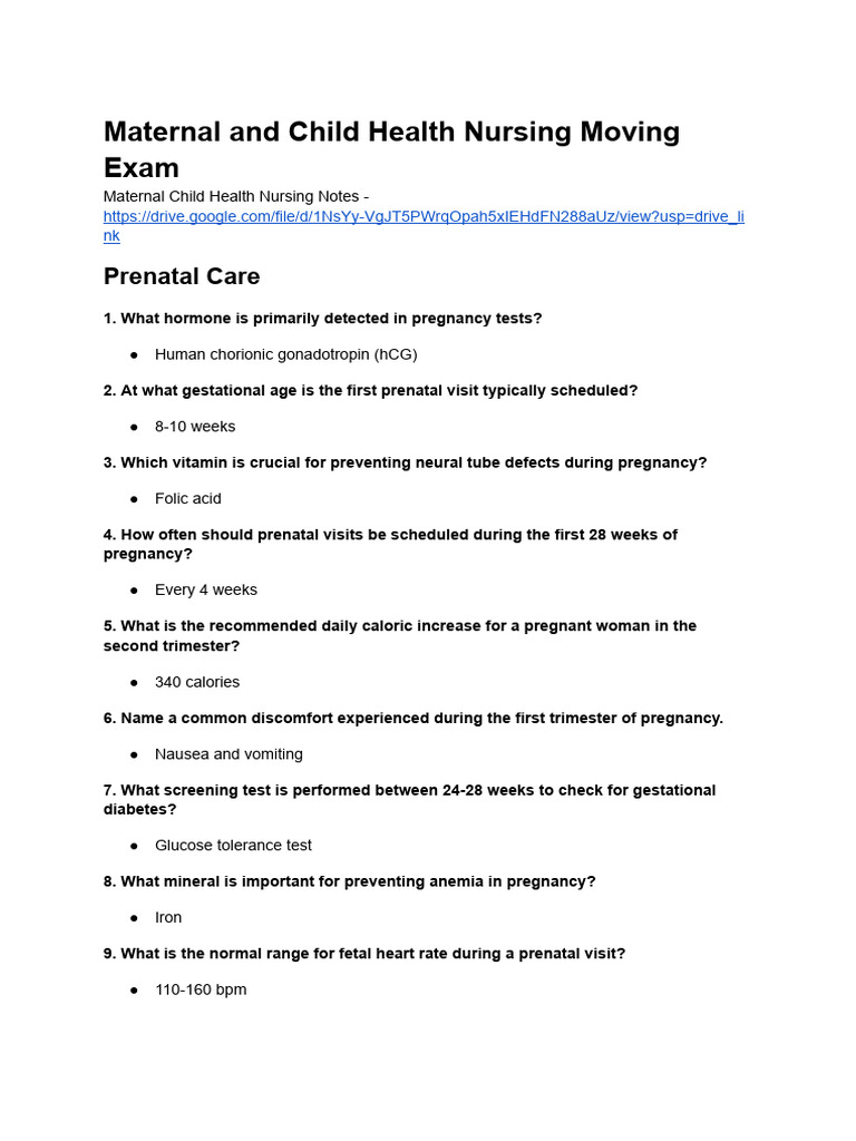 Maternal and Child Health Nursing Moving Exam | PDF | Childbirth ...