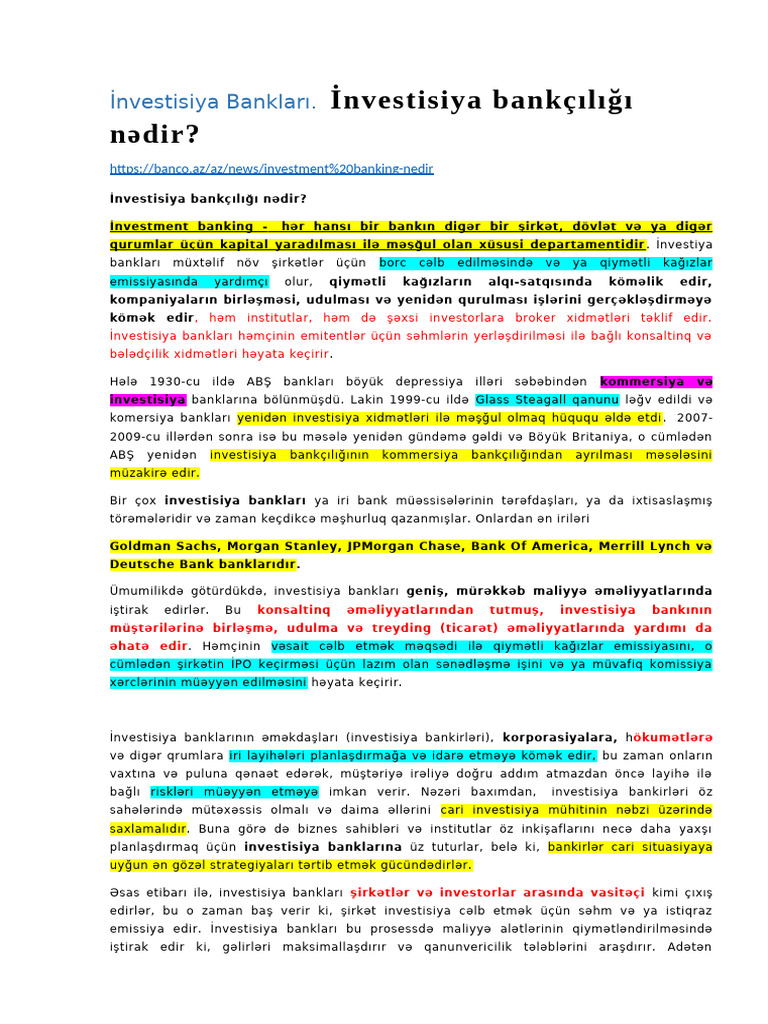 İnvestisiya Bankları | PDF
