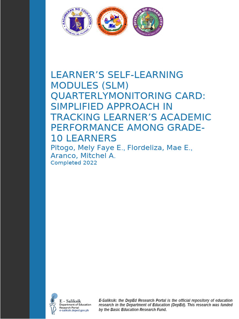 X - 2022 - Learners Self Learning Modules SLM Quarterly Monitoring Card Simplified Approach in ...