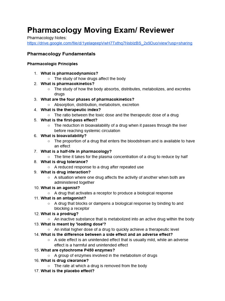 Pharmacology Moving Exam_ Reviewer | PDF