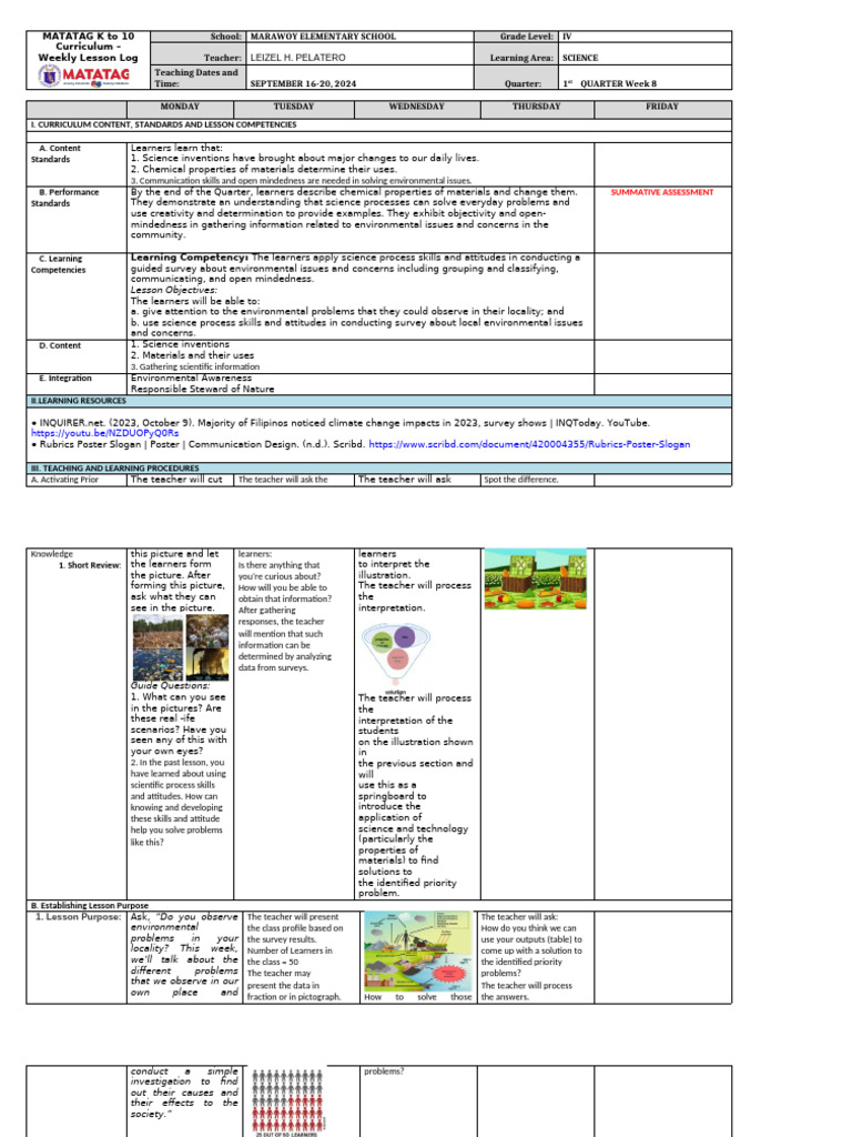 DLL - Science 4 - Q1 W8 Final | PDF