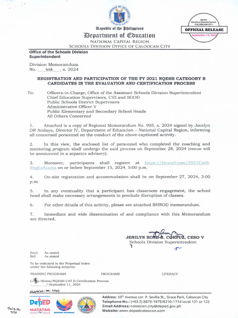 DM No. 612, S. 2024 - Registration and Participation of The FY 2021 ...