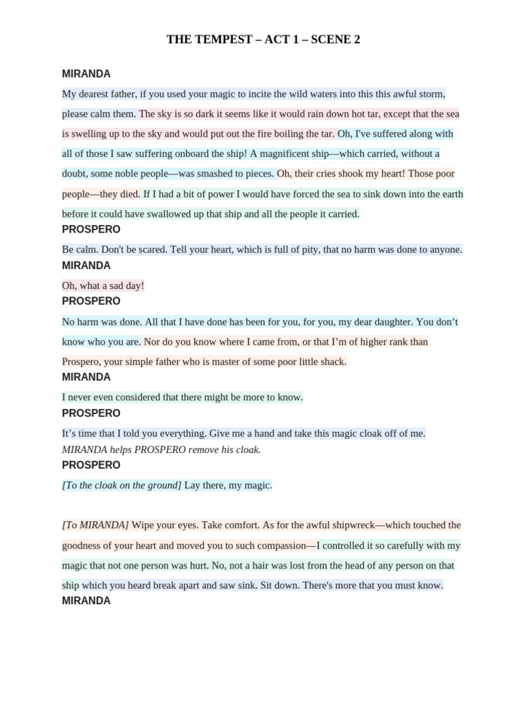 The Tempest - Act 1 SC 2 | PDF