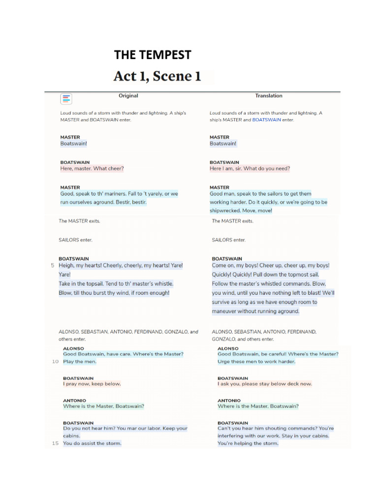 THE TEMPEST - Act 1 Scene 1 | PDF