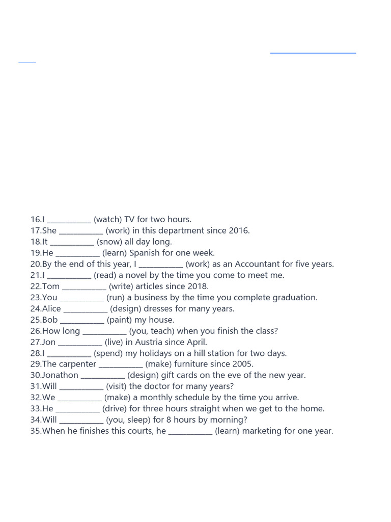 Future Perfect Continuous Worksheet | PDF