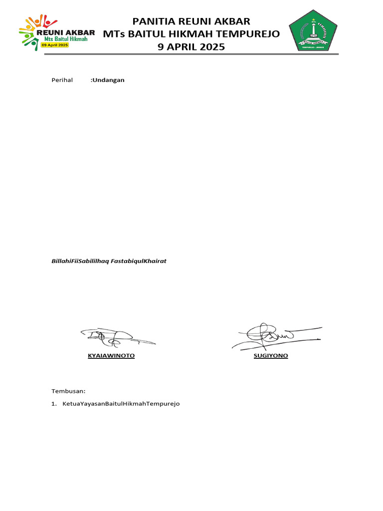 Undangan Panitia Reuni MTS | PDF