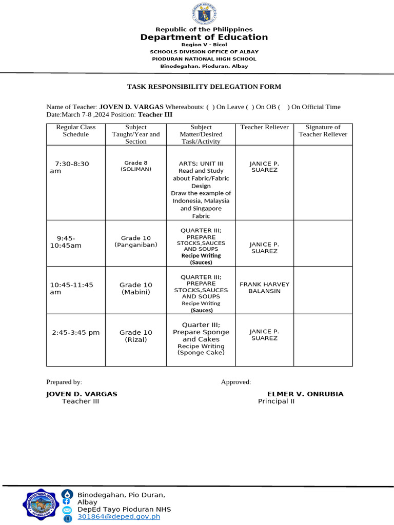 Task Delegation Form | PDF