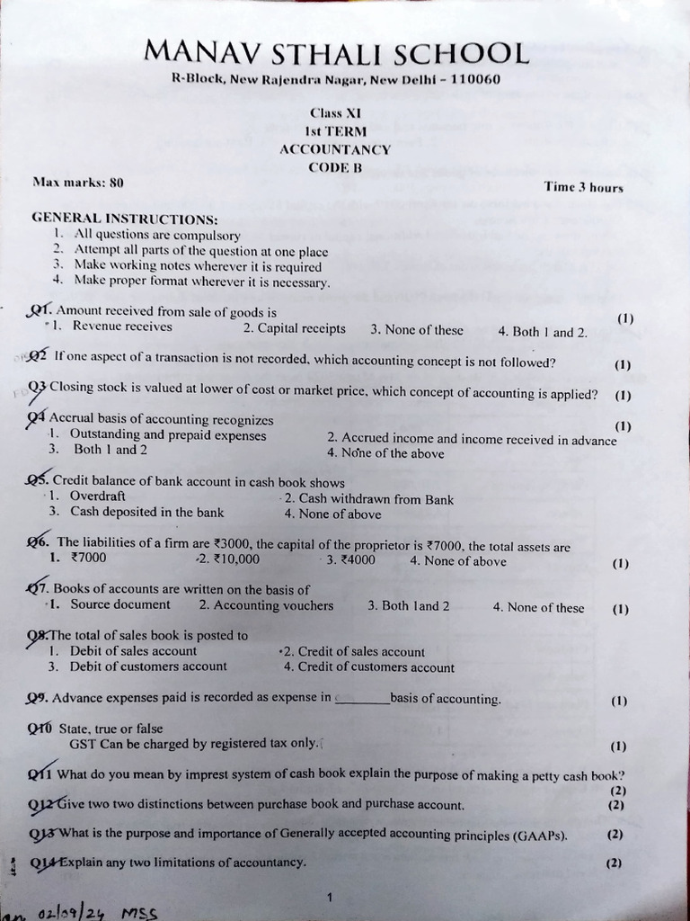 Accounts Paper Class 11 | PDF